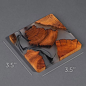 Avocrafts Wooden Coasters Set, Epoxy Coasters, Modern Coasters with Holder, Cedar Wood Coaster, Full Set of 6 with Holder