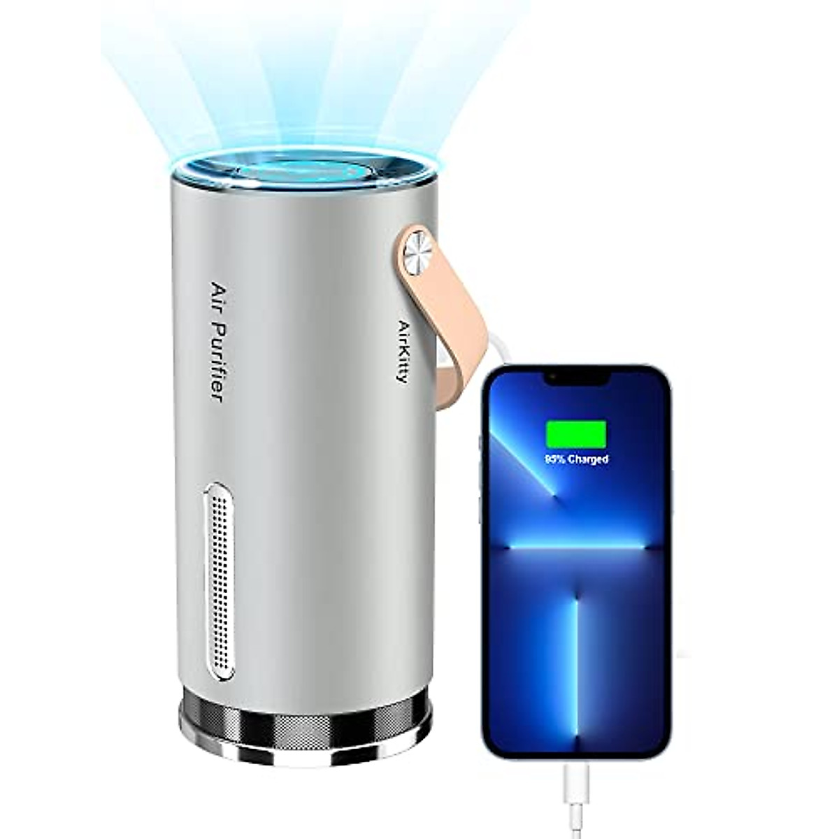 AirKitty Car Air Purifier, 3 in 1 Air Purifiers of UVC Light, Plasma Generator, Aviation Aluminum Enclosure,Siutable for Car, Office, Desktop, Small Room and Travel (Silver)