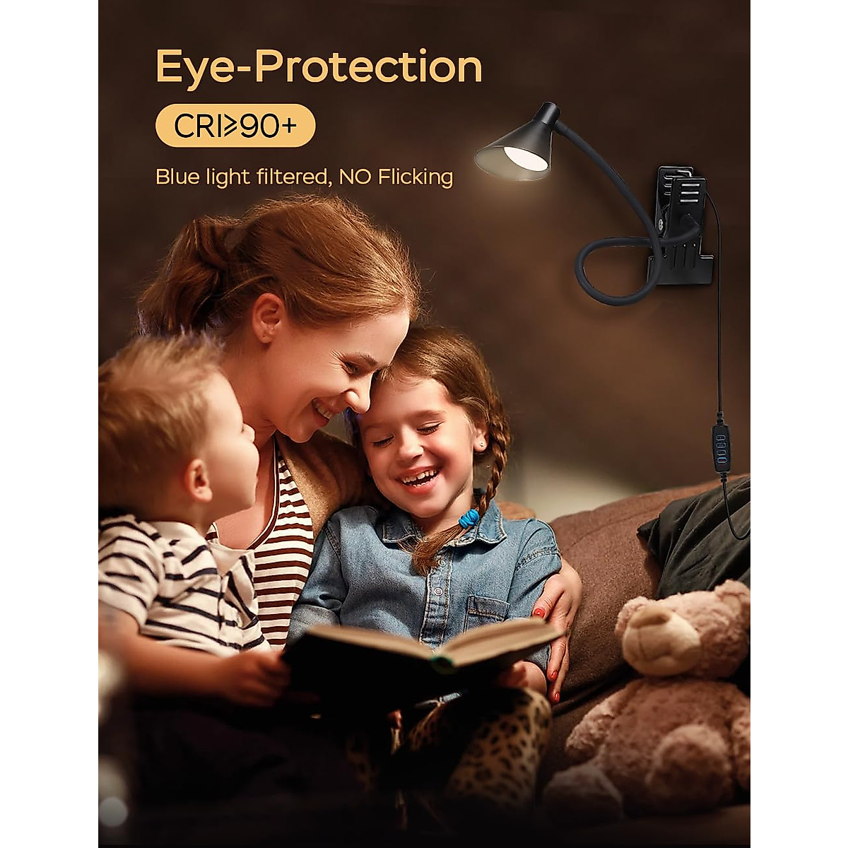 LiFMIRA Clip on Light USB Reading Light 3 Color Modes 10 Brightness Levels Eye Care Clamp Light Flexible Gooseneck Dimmable Reading Lamp Clip on Lamp for Bed Headboard Desk Bedside Dorm (Black)