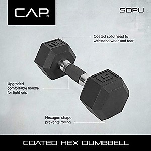 CAP Barbell Coated Dumbbell Weights with Padded Grip, 8-Pound, Black