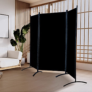 Room Divider 3-Panel Privacy Screen, Portable Screen Steel Frame with Hook&Loop for Home, Office, Classroom, Studio, Meeting Black