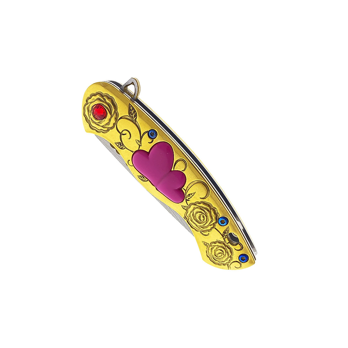 Falcon 7" Heart Rose Engraving Handle Cupid Heart Pocket Knife With LOVE Belt Clip 440 Stainless Steel Drop Point Blade