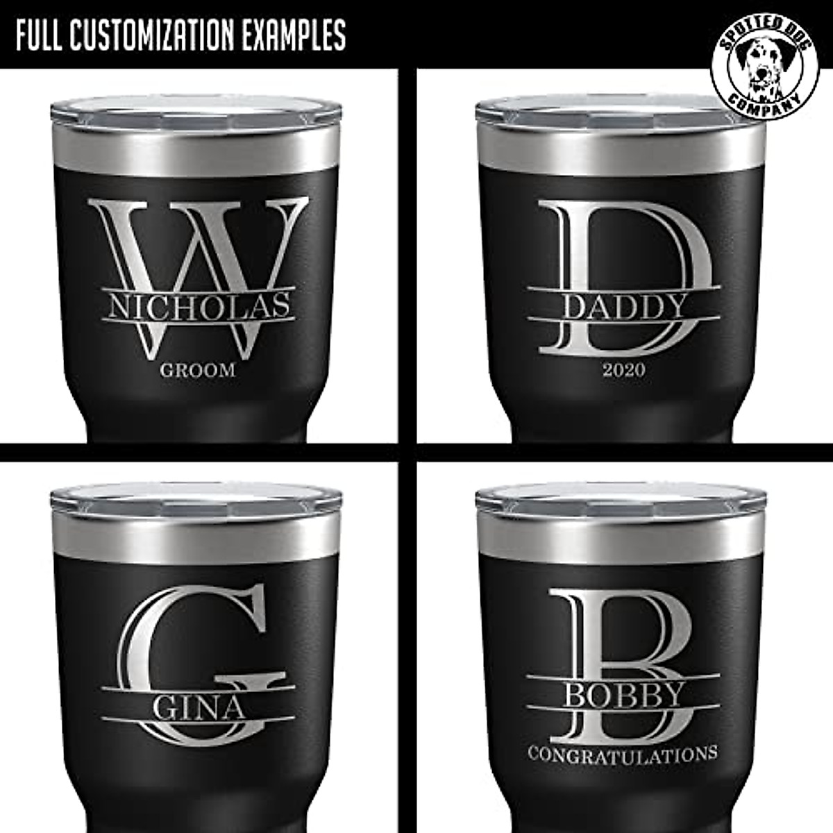 Personalized 30oz (17 Colors) Powder Coated Insulated Stainless Steel Tumbler with Lid, Custom Etched, Customized Engraved Gift Idea for Women Men Her Him, Halpert Monogram Initial Name (Black)