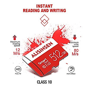 512GB Micro SD Card Class 10 SDXC Memory Card High Speed Flash Cards with Adapter for Android Phones/PC/Computer/Camera