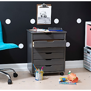 Linon Home Decor Products Corinne Six Drawer Wide, Grey Rolling Cart