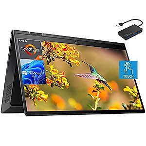 HP Envy X360 2-in-1 15 15.6" FHD Touchscreen Laptop Computer, 6-Core AMD Ryzen 5 5625U, 8GB RAM 256GB PCIe SSD, Backlit Keyboard, Convertible, Fast Charge, Windows 11 Home, Nightfall Black, w/Hub