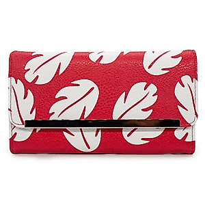 Buckle Down Women's Disney Wallet, Envelope Foldover, Stitch Bounding Lilo Dress Leaves, Red White, Vegan Leather, 8.0" x 4.5"