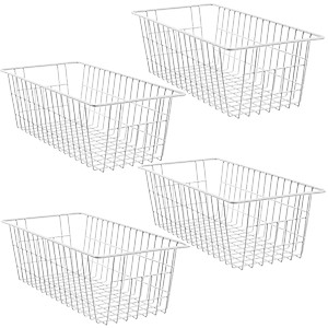 SANNO 15.7" Freezer Baskets Wire Storage Baskets Bin Organizer Food,Kitchen, Basket Organizers Bins for Home, Bathroom, Closet Organization, white,set of 4