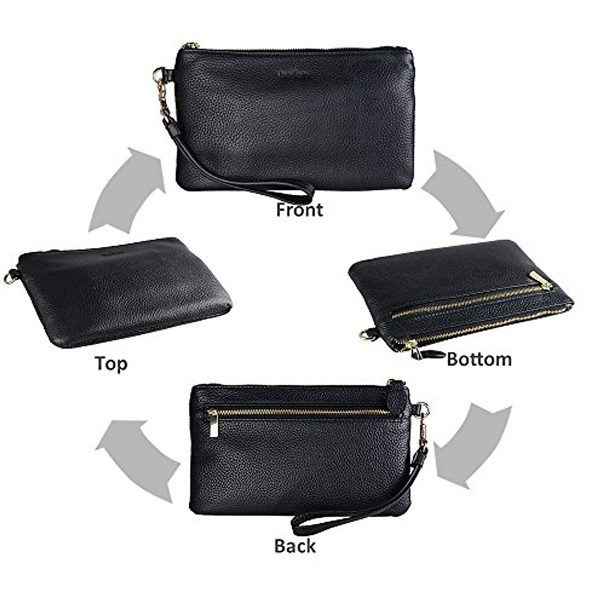 befen Black Genuine Leather Wristlet Clutch Cell Phone Wallet Purse Smartphone Wristlet Wallet Purses and Handbags for Women