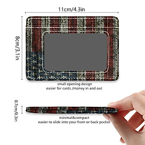 Linomo Thin leather Card Holder and Money Clip Vintage US American Flag Wallet RFID Blocking for Men & Women