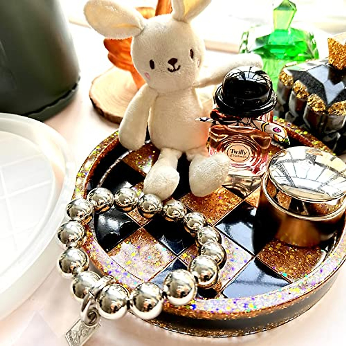 ZQYSING Rolling Tray Molds for Resin, Round Silicone Tray Molds with Sides Large Tray Molds for Epoxy Casting DIY Jewelry Storage Container Resin Serving Board Molds with Edge Decorative Tray