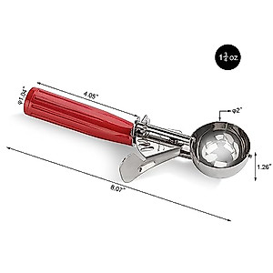 New Star Foodservice 537720 Commercial-Grade Thumb Press Food Disher/Ice Cream Scoop, 18/8 Stainless Steel, 1.75 oz, Size 24, Red