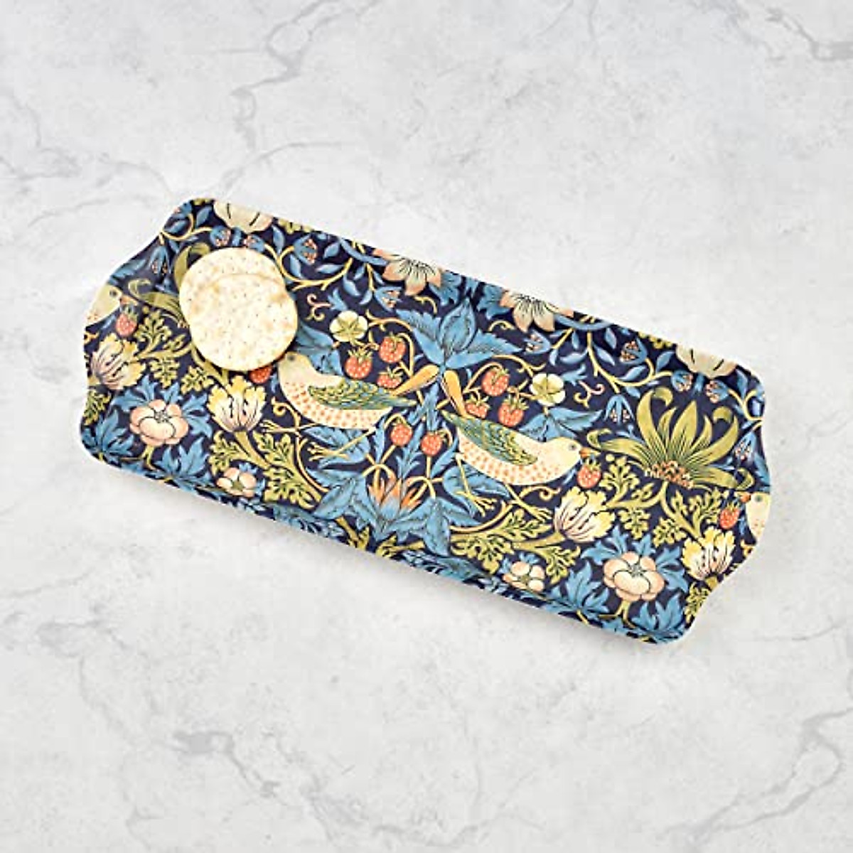 Pimpernel Morris & Co Strawberry Thief Blue Collection Sandwich Tray | Serving Platter | Crudité and Appetizer Tray for Indoor and Outdoor use, Made of Melamine, Measures 15.1" x 6.5", Dishwasher Safe