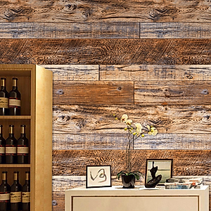 WENMER 17.71" x 118" Brown Wood Wallpaper Peel and Stick Shiplap Self Adhesive Contact Paper for Cabinet Countertop Shelf Drawer Wall Door