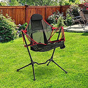ALIMORDEN Oversize Outdoor Folding Chair Camping Chair Equipment Lounge Chair，Portable， Ultralight Aluminum Rocking Chair, Comfortable Backrest Outdoor Hammock Lounger with Cup Bag， Red