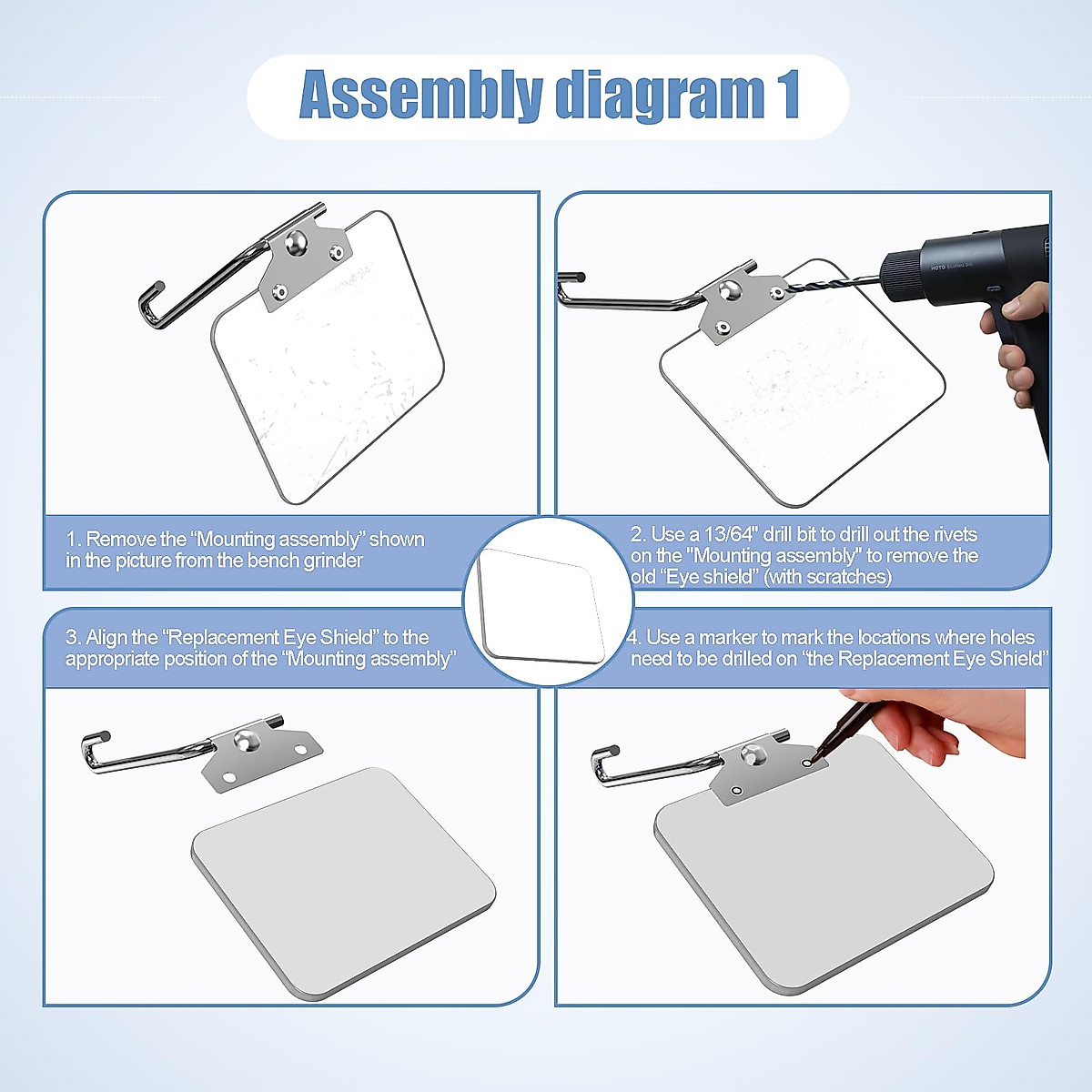 Neeki 4x6" 1pcs Bench Grinder Replacement Eye Shield, Small Grinder or Small Bench Grinder Protective Cover, HD, Lightweight and Durable