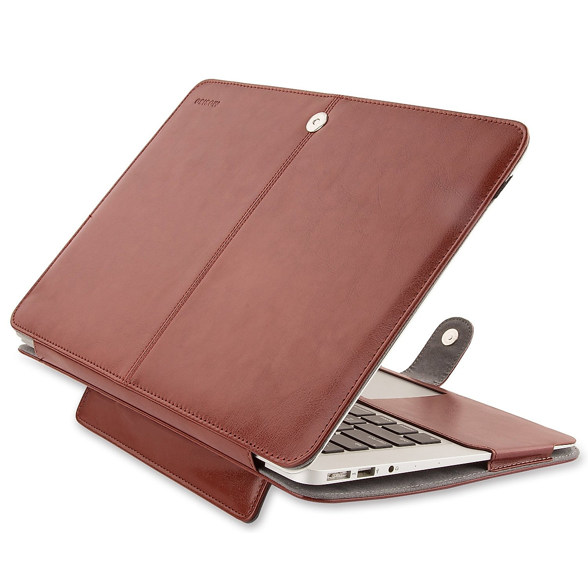 MOSISO Compatible with MacBook Air 13 inch Case A1369 A1466 Older Version 2010-2017 Release, PU Leather Case Portfolio Protective Stand Cover Sleeve, Brown