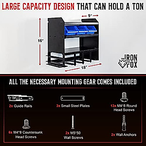 3-Tier Power Tool Organizer Wall Mount Design - Drill Holder Power Tool Storage Rack Holds Cordless Drills, Tools, Batteries, Chargers & More | Heavy Duty Drill Rack Made from Powder Coated Steel