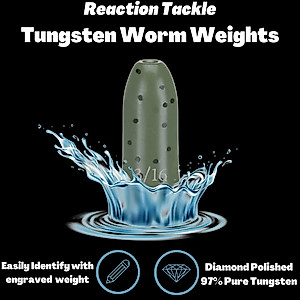 Reaction Tackle Tungsten Bullet Fishing Weights/Worm Sinkers for Bass Fishing - 1/16 Never Chip Green Pumpkin