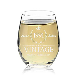 Veracco Vintage 1991 Limited Adition Stemless Wine Glass 30th Birthday Gift For Him Her Thirty and Fabulous