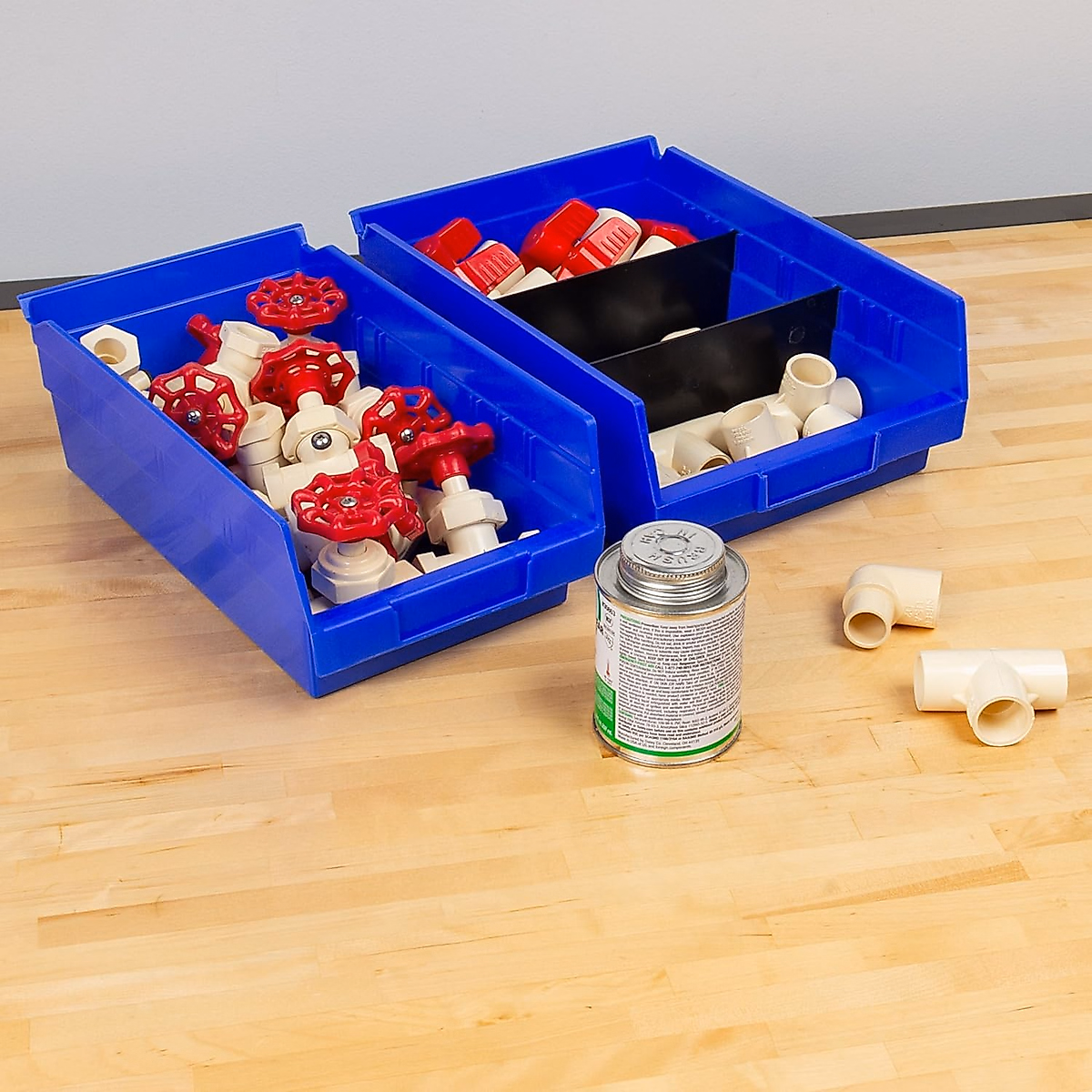 Akro-Mils 30150 Plastic Shelf Bins, Heavy Duty Storage Bins for Garage, Closet, and Drawer Organization, 12-Inch x 6-1/2-Inch x 4-Inch, Blue, 12-Pack