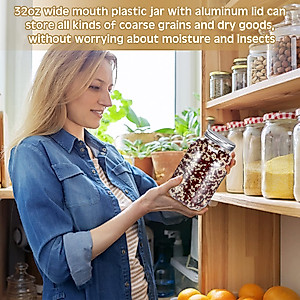 Dandat 12 Pcs 32 oz Clear Plastic Jars with Metal Lids 1 Quart Size Wide Mouth Candy Storage Food Containers for Home Meal Preparation, Salad, Fermenting, Valentine DIY Decoration Favors