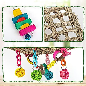 Bird Swing Toys, Bird Foraging Wall Toy, Seagrass Woven Hammock Swing Mat with Colorful Ropes Wooden Chew Toys for Lovebirds, Parakeets, Conures, Cockatiels