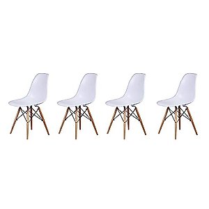 GIA Contemporary Armless Dining Chair with Wood Legs, Set of 4, White