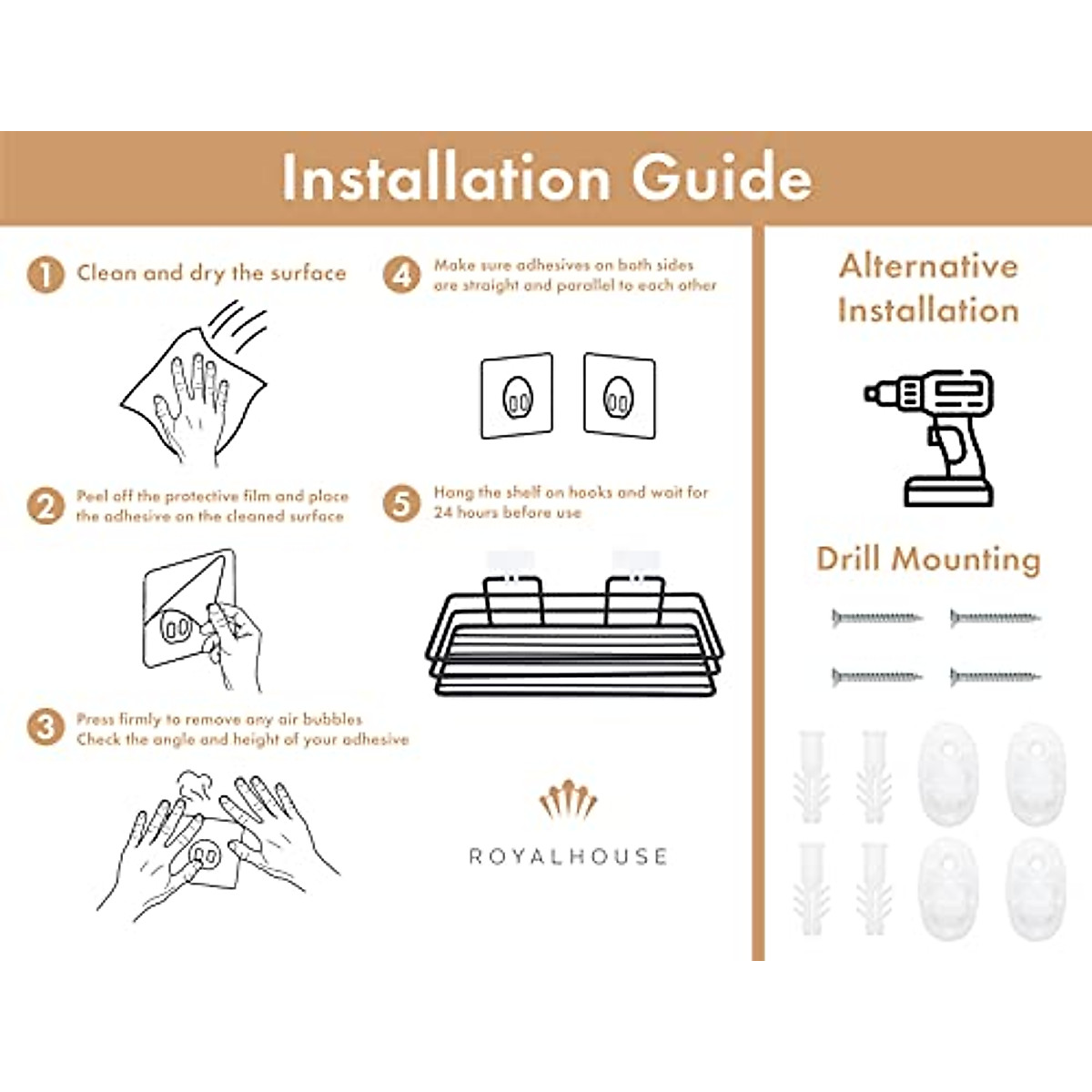 Shower Caddy Basket Shelf, Bath Accessories , Shampoo Holder Organizer No Drilling Wall Mounted Adhesive Bathroom Storage Black Stainless Steel (Black) - 2 Pack