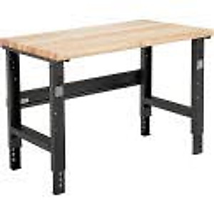 Global Industrial Adjustable Height Workbench C-Channel Leg, 48" W x 30" D, 1-3/4" Maple Top Safety Edge, Black