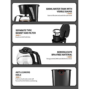 Gevi 4 Cups Small Coffee Maker, Compact Coffee Machine with Reusable Filter, Warming Plate and Coffee Pot for Home and Office