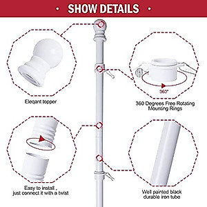 yacawa Flag Pole Kit for House with Holder Upgraded Tangle Free Flagpole Rings 5ft Stainless Steel Flagpole Wall Mounted American White Flagpole for Residential Garden Yard Truck with Bracket