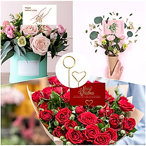 40 Pcs Flower Card Holder Stick, Metal Wire Floral Place Card Holder, Golden Round Shape Card Holders, Floral Card Holder Picks Flower Ring Loop for Wedding & Flower Arrangements, DIY Craft, 12 inches