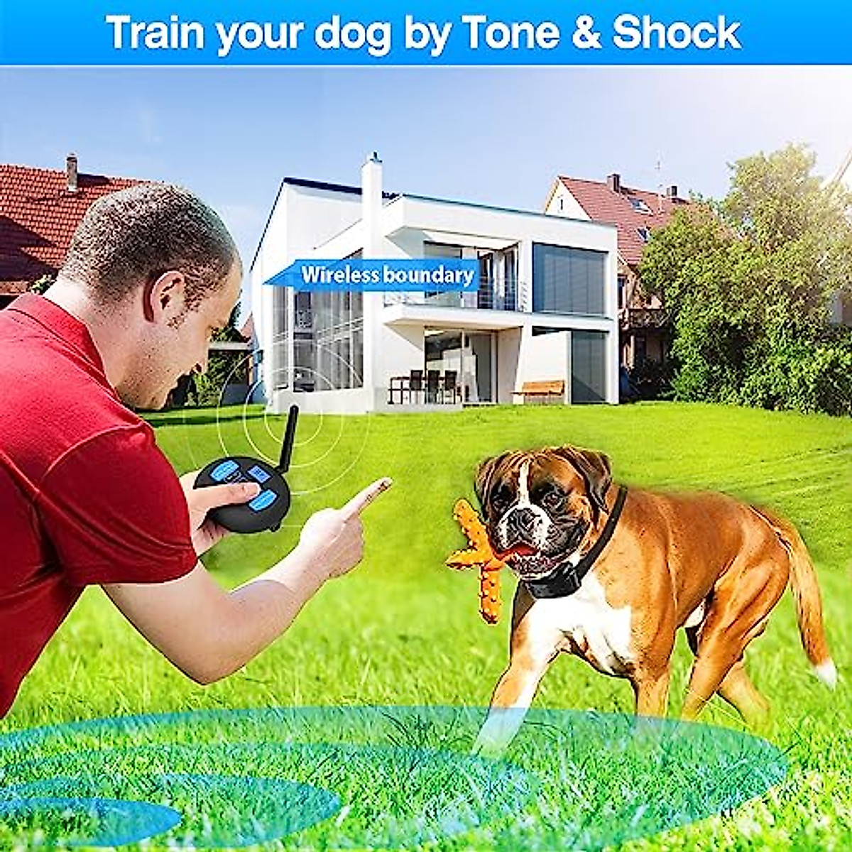 Lirioden Electric Wireless Dog Fence System Electric Fence for Dogs Containment Boundary Automatic Signal Radius Range 722ft, IPX8 Waterproof Rechargeable Tone&Shock Collar for Small Medium Large