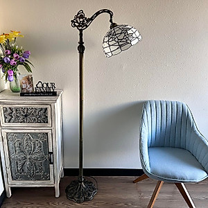 enjoy decor lamps Tiffany Floor Lamp White Stained Glass Flowers LED Bulb Included Gooseneck Adjustable Corner Standing Reading Light for Living Room Bedroom 20" W*12" D*63" H