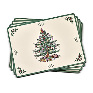 Pimpernel Christmas Tree Collection Placemats | Set of 4 | Heat Resistant Mats | Cork-Backed Board | Hard Placemat Set for Dining Table | Measures 15.7” x 11.7” Green