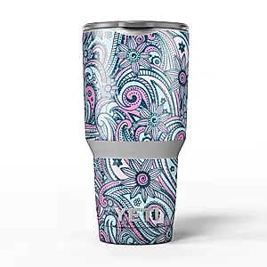 Design Skinz Seamless Mint and Pink Sprout - Skin Decal Vinyl Wrap Kit Compatible with The Yeti Rambler Cooler Tumbler Cups