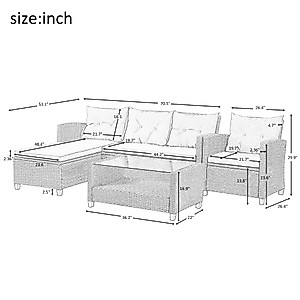 Merax 4 Piece Outdoor Patio Furniture Sets Conversation Set Wicker Ratten Sectional Sofa with Seat Cushions