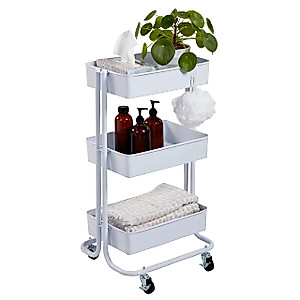 ECR4Kids 3-Tier Metal Rolling Utility Cart, Multipurpose Storage, White