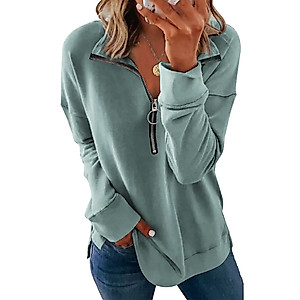 PRETTYGARDEN Women Causal 1/4 Zip PulloverLong Sleeve Collar Sweatshirts Solid Activewear Running Jacket (Green, Large)