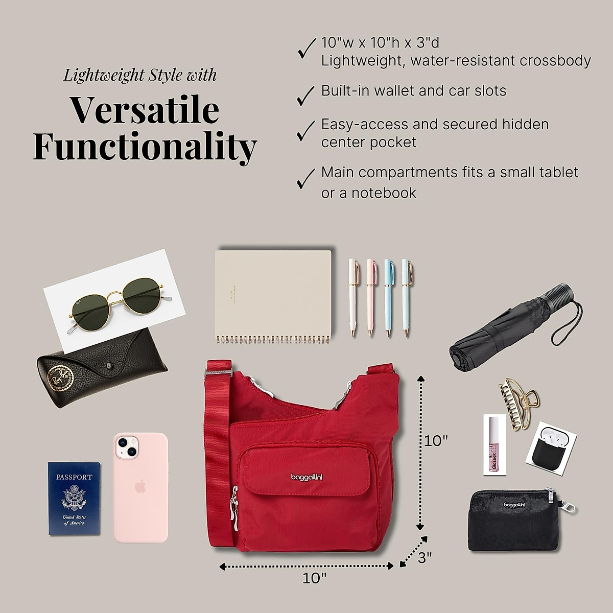 Baggallini womens Criss Cross, CHARCOAL CHEETAH, One Size