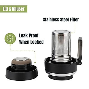 Tea Thermos with Infuser, 18 oz Stainless Steel Double Wall Insulated Ozizo Flask with Leakproof Lid