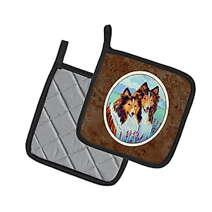 Caroline's Treasures 7086PTHD Sable Shelties Double Trouble Pair of Pot Holders Kitchen Heat Resistant Pot Holders Sets Oven Hot Pads for Cooking Baking BBQ, 7 1/2 x 7 1/2