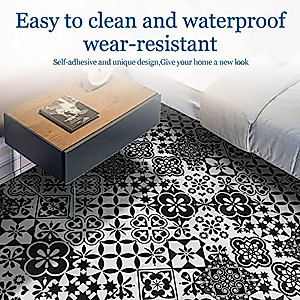 Peel and Stick Floor Tile Black and White Vinyl Flooring 7.87in X 7.87in Peel and Stick Tiles for Kitchen Bathroom, 10 Different Pattern