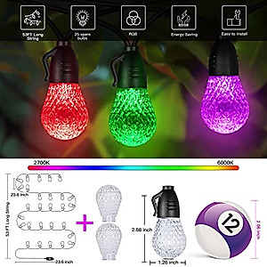 Outdoor String Lights 53FT RGB Color Changing Patio String Lights With App & Remote Control, 25 Bulbs Smart LED String Lights IP66 Waterproof Shatterproof 8 Scene Modes For Patio, Balcony, Garden