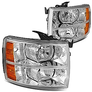 DNA MOTORING HL-OH-CSIL07-CH-AM Pair of Chrome Amber Headlights Compatible with 07-13 Silverado 1500/07-14 Silverado 2500 HD 3500