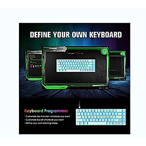 Keyboard and Mouse Gaming Set, 68 Keys Blue Switch 60% Mini Blue Backlit Mechanical Keyboard White, 6400DPI 7 Buttons Lightweight Programmable Mouse Green, USB Wired, Compatible with Windows Mac PS4
