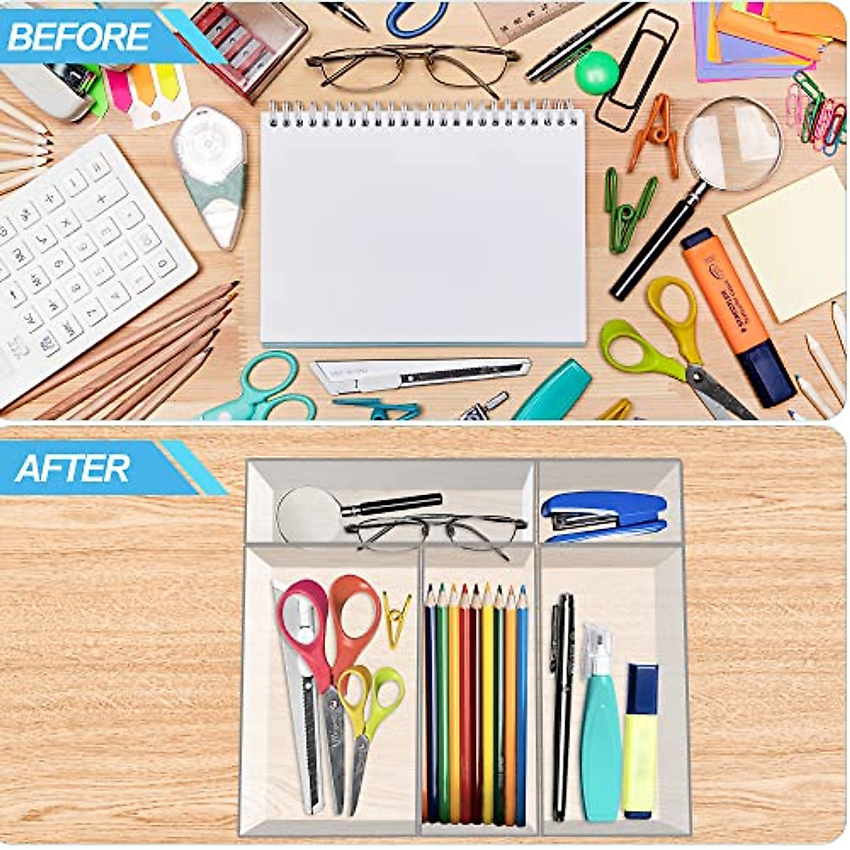 Acrylic Junk Drawer Organizer, Drawer Organizer Storage Box, Multi-use Drawer Organizer for Office Desk, Kitchen, Bedroom, Children Room, Craft, Sewing, Makeup, Jewelry, Bathroom (5 Boxes)