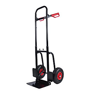 Dolly Cart, 10" Rubber Wheels Heavy Duty Manual Truck with Double Handles Hand Truck Steel Trolley Lifting 330 lb for Moving/Warehouse/Garden/Grocery - Black+Red