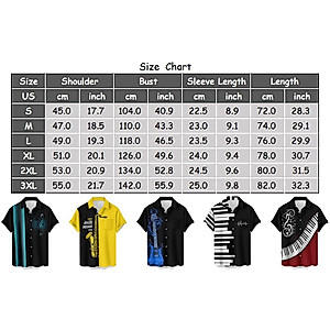 Ecosunny Men's Blue Lightning Electric Guitar Shirts Short Sleeve Hawaiian Gradient Casual Button Down Music Shirt